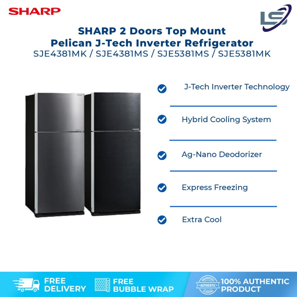 SHARP 440L/480L 2 Doors Top Mount Pelican J-Tech Inverter Refrigerator ...