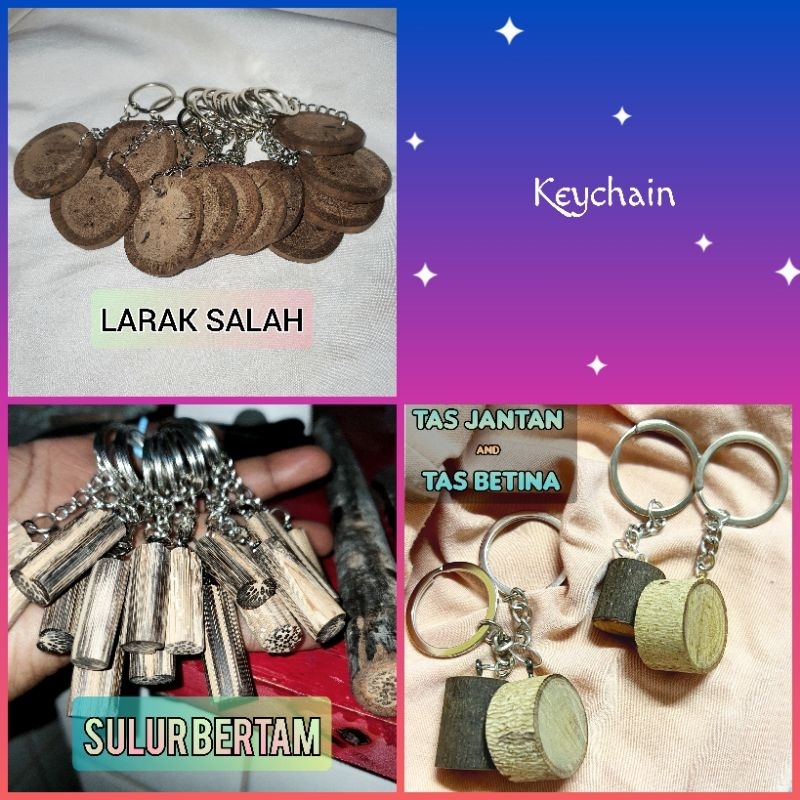 Keychain Teras Kayu larak salah , tas jantan dan betina , sulur bertam ...