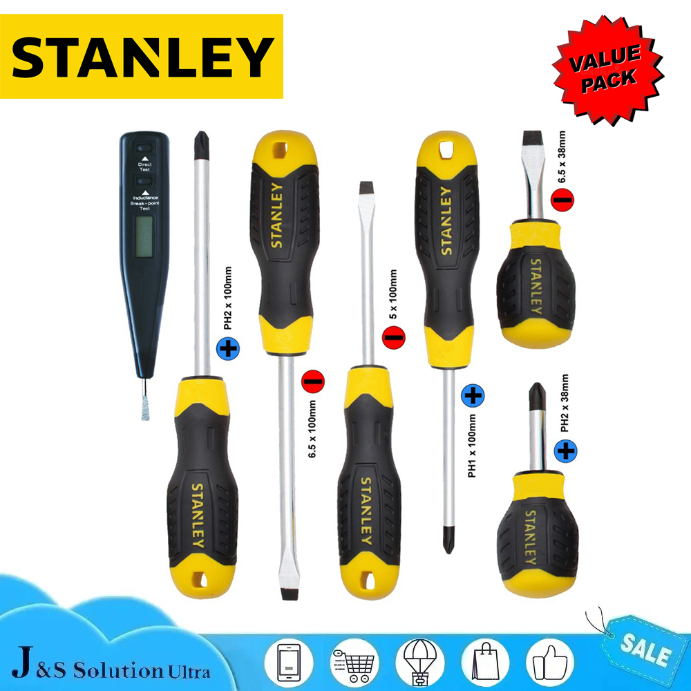 STANLEY 6Pcs Cushion Grip Screwdriver Set w/Digital Test Pen (STMT ...