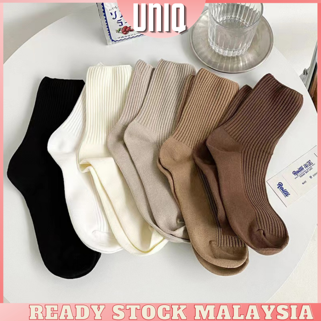 Women's Solid Color Tube Cotton Sock 1 Pair Students Casual Pile ...
