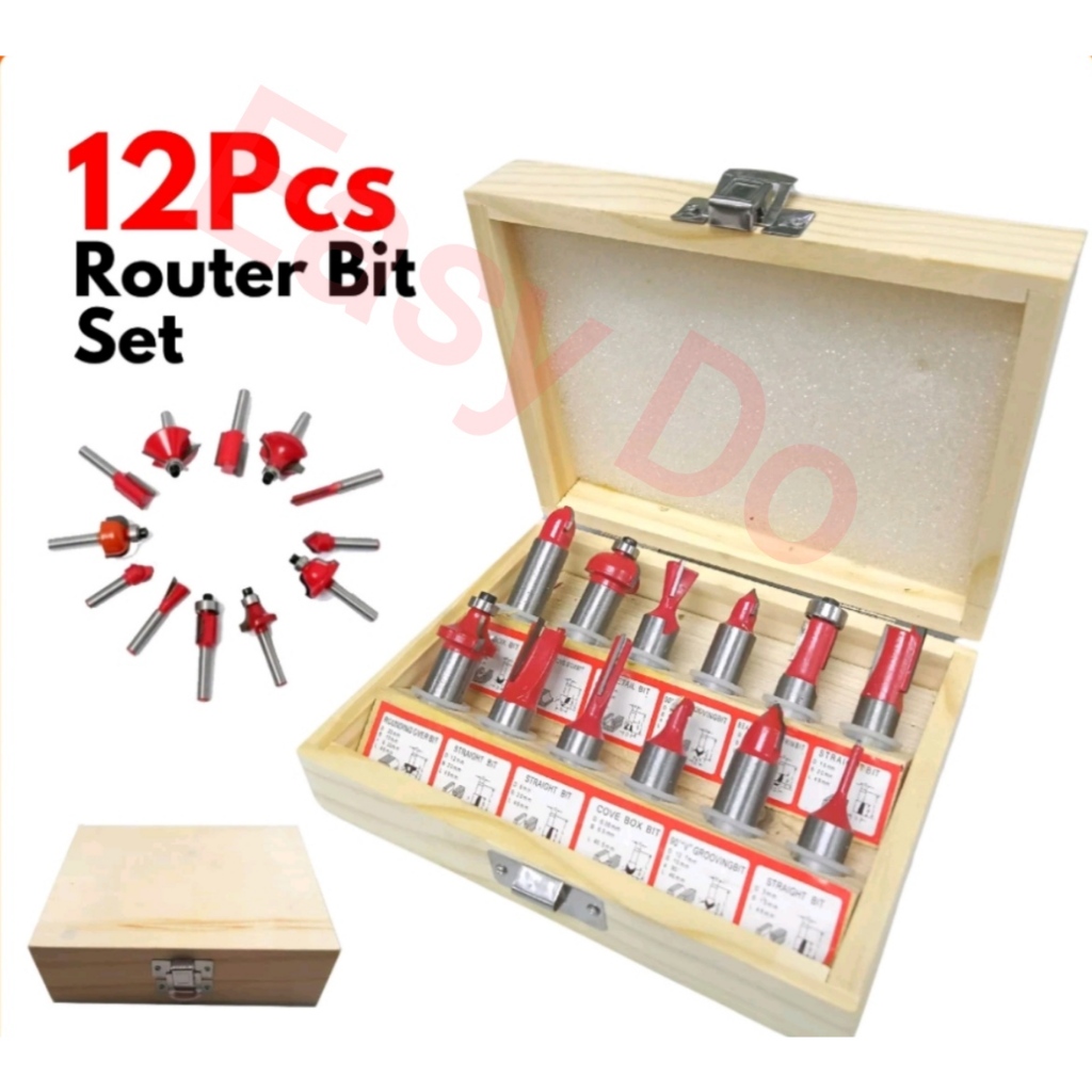 12PCS ROUTER BITS WOOD CARVING WOOD TRIMMER ACCESSORIES ROUTER BIT (6 ...