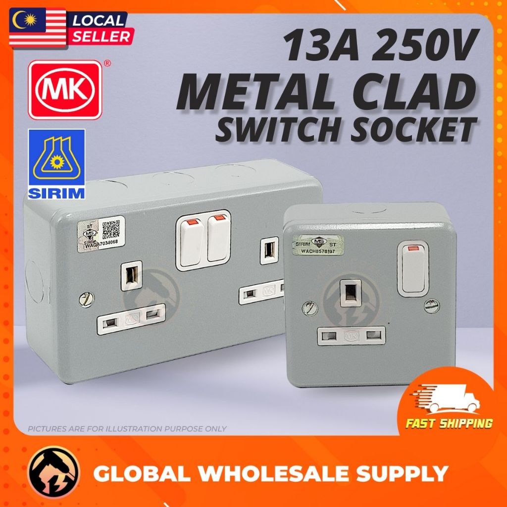 SIRIM MK Metal Clad Switch Heavy Duty Socket 13A Switch Socket Outlet Suis Soket Industrial ...