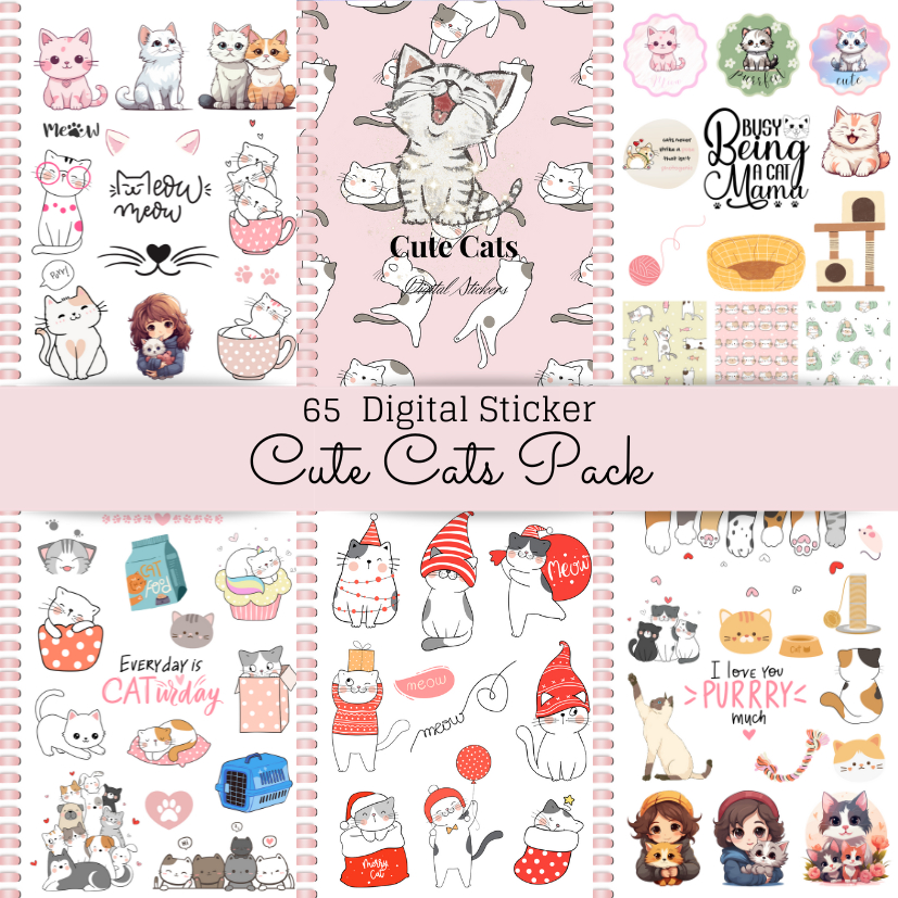 Digital Stickers for Planner Cute Cats PNG || GoodNotes Notability iPad ...