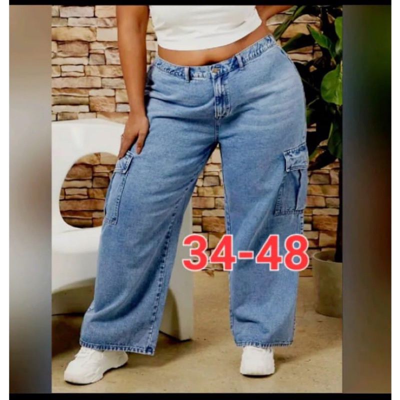 Plus Size Cargo Plazo ready stock for Women's Super-Quality Denim Jeans ...