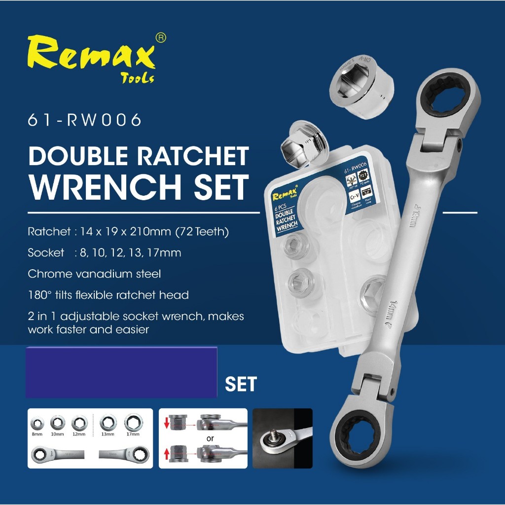 Remax Flexible Head Double Ratchet Wrench Combination Wrench Set Metric ...
