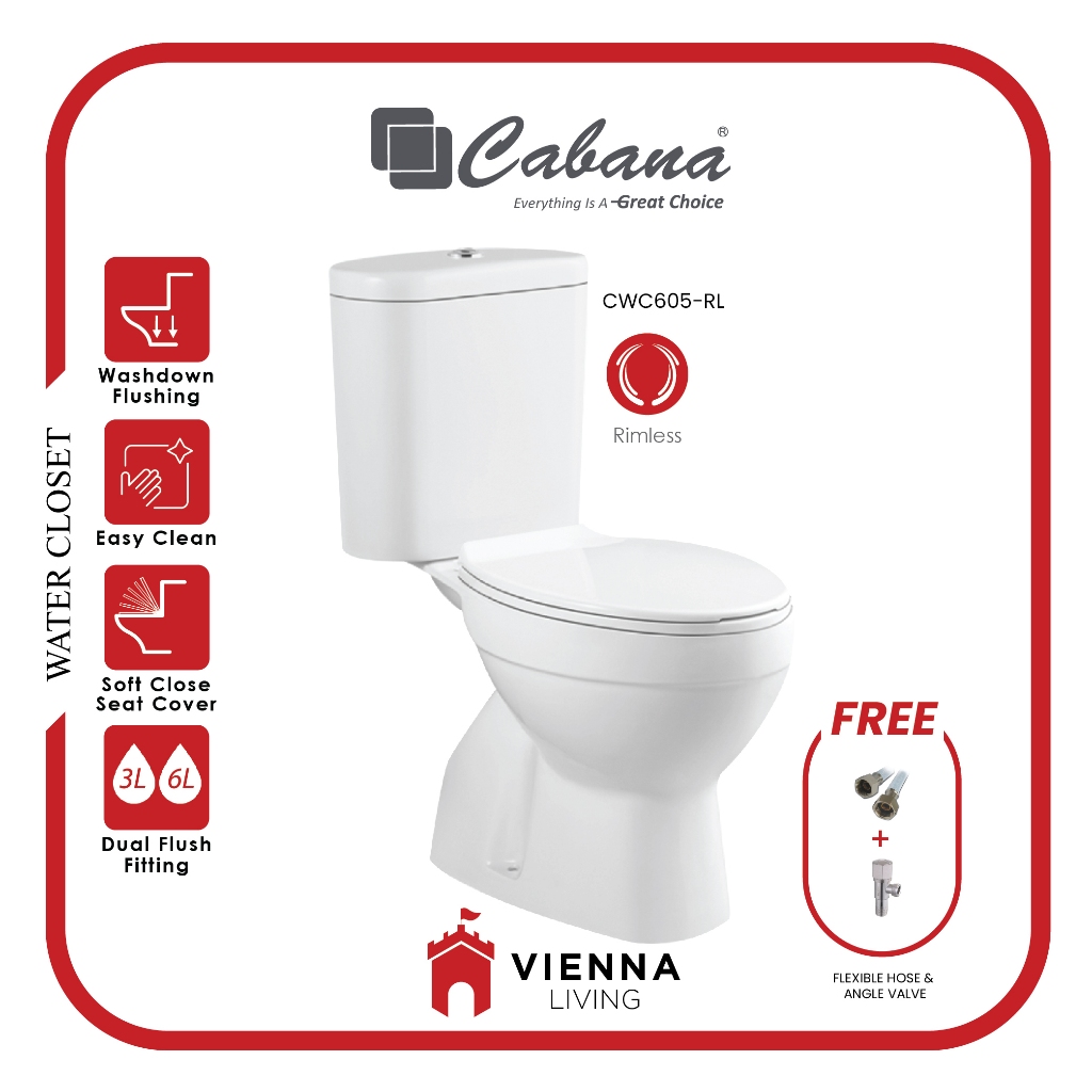 Cabana Two Piece Water Closet Rimless WC Toilet Bowl S trap 10 Inch ...