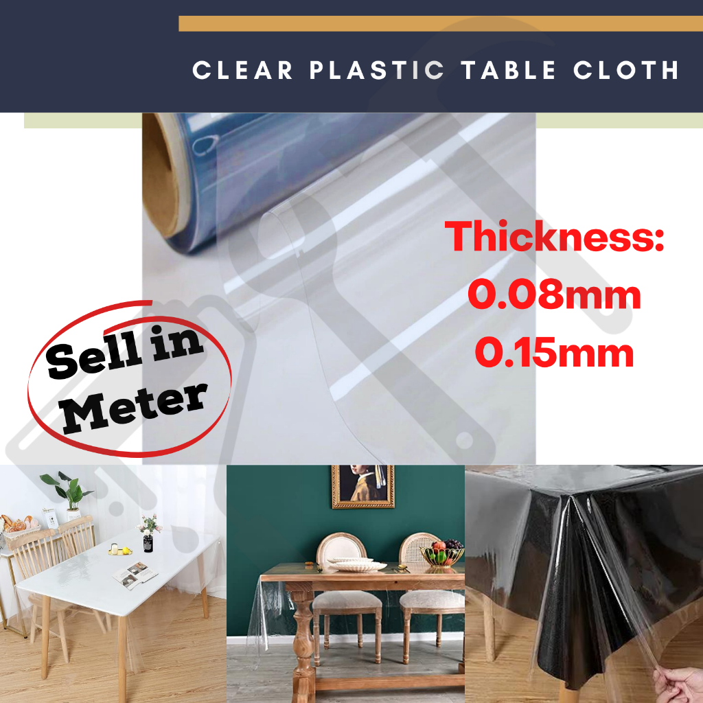 [1 Meter] Transparent Clear Plastic Table Cloth Plastik Jenih Alas Meja ...