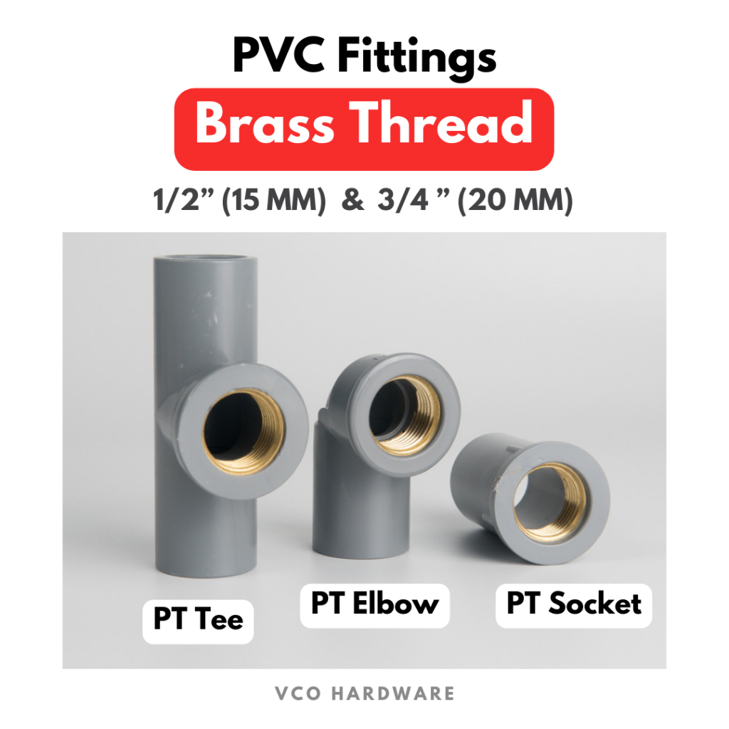 1/2" (15 MM) & 3/4" (20 MM) PVC Fittings with Brass Thread/PVC Connector/Penyambung Paip PVC ...