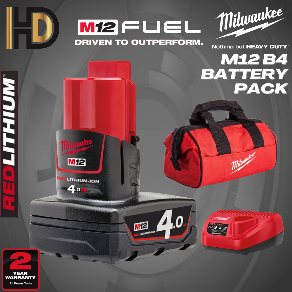 Milwaukee M12 4.0AH Battery / Milwaukee Red Lithium Battery / 2 Year ...