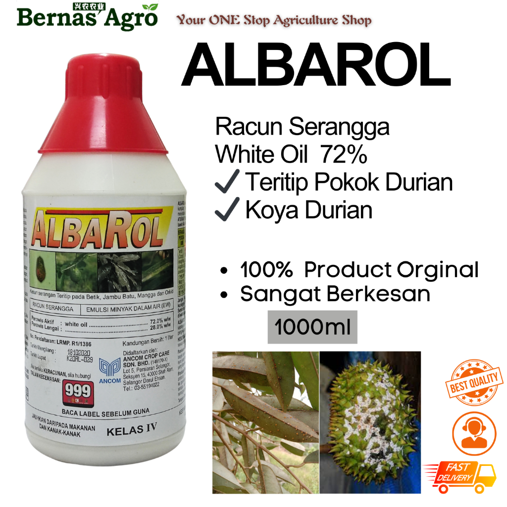 Albarol White Oil 72.0% Racun Koya Teritip Durian Mealy Bug Durian ...