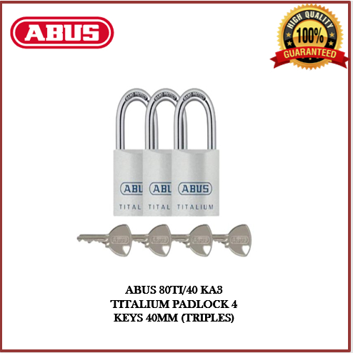 ABUS 80TI/40 KA3 TITALIUM PADLOCK 4 KEYS 40MM (TRIPLES) | Shopee Malaysia
