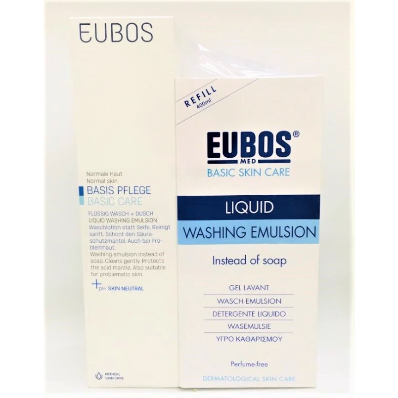 Eubos Liquid Washing Emulsion (Blue) 400ml Free 400ml Refill (Exp : Mar ...