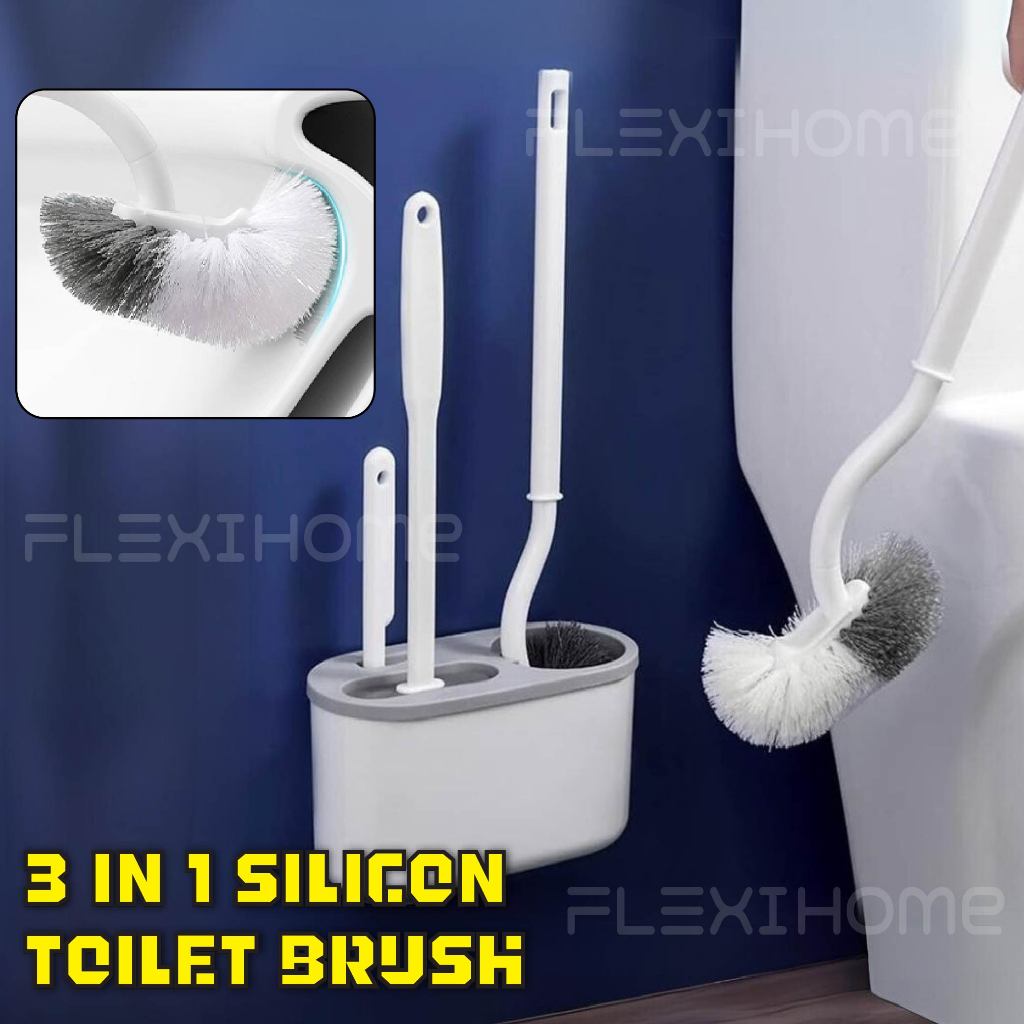 3 IN 1 Upgrade Silicone Toilet Brush Cleaner 360° No Dead Angle Toilet ...