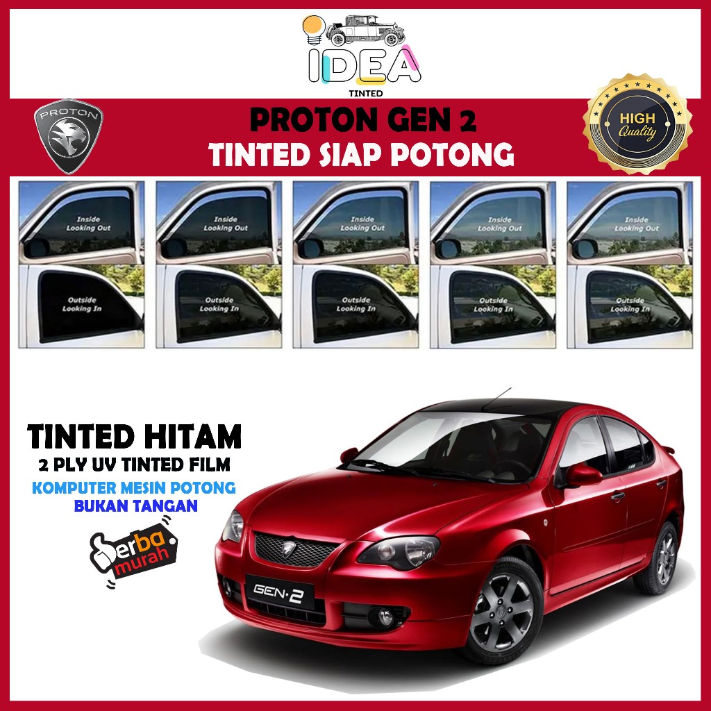 Proton Gen 2 _Full Set_Tinted Kereta _2PLY UV Film_Hitam_Siap Potong ...