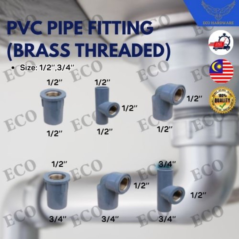 PVC Paip Fitting PT Elbow Socket Tee Reduce Brass Threaded 1/2 ...