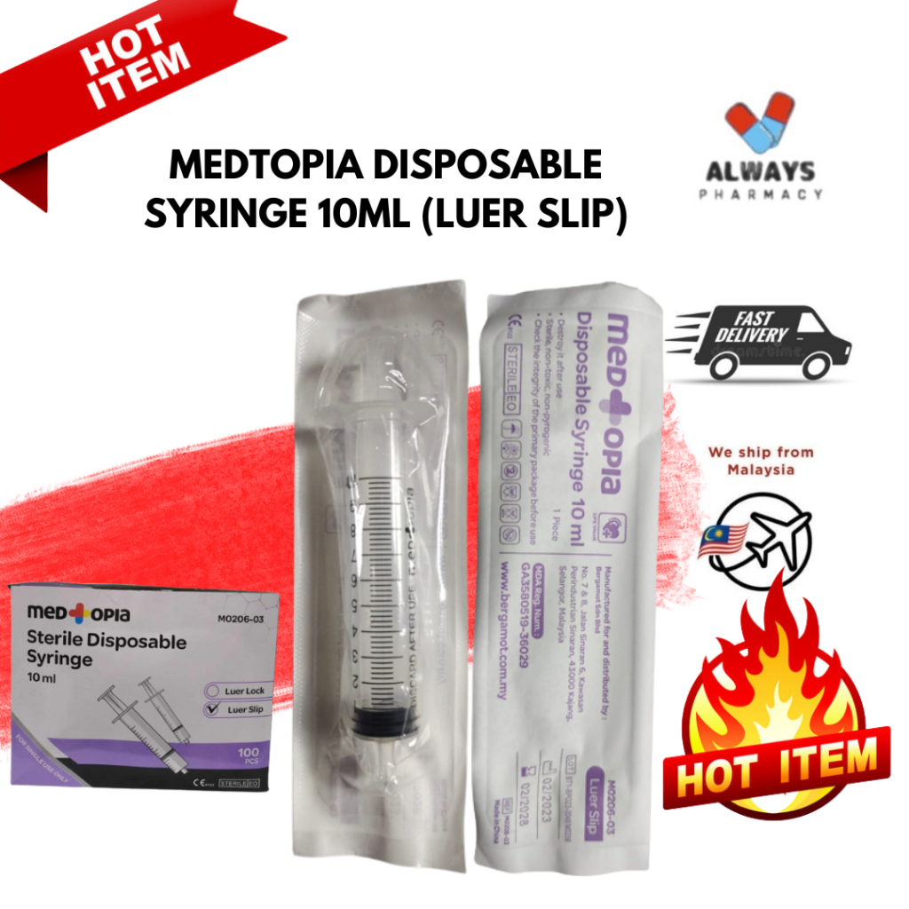 1 PCS MEDTOPIA DISPOSABLE SYRINGE 10ML (LUER SLIP) | Shopee Malaysia