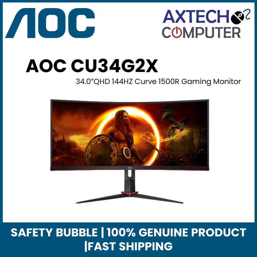 AOC CU34G2X 34" WQHD 144Hz WLED Curved Gaming Monitor ( DP, HDMI, 3 Yrs ...