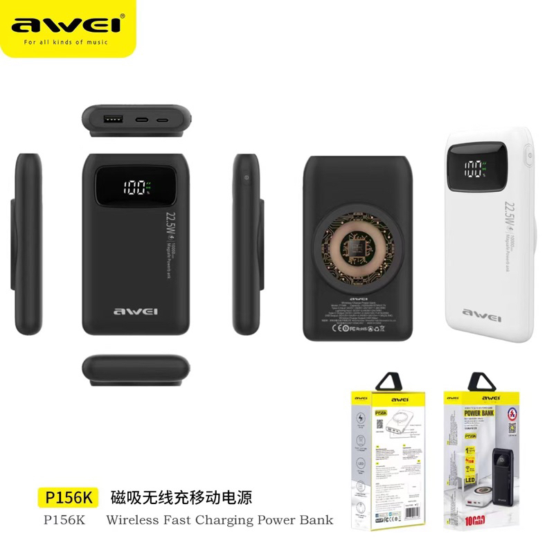 AWEI MAGNETIC LED DISPLAY BATTERY WIRELESS POWER BANK 10000mAh FAST ...
