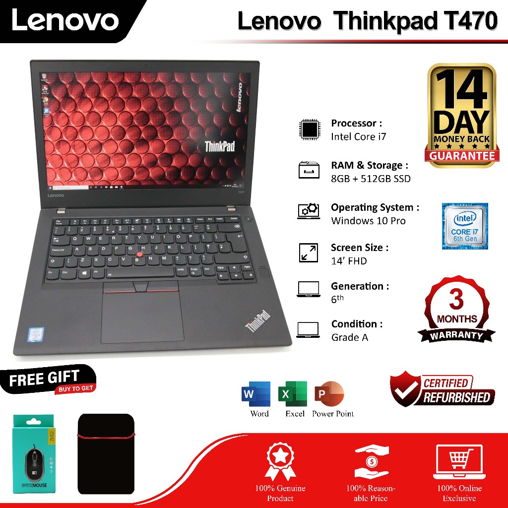 Lenovo ThinkPad T470 Intel® Core i7 vPro Technology 14" ULTRABOOK™ 16GB ...