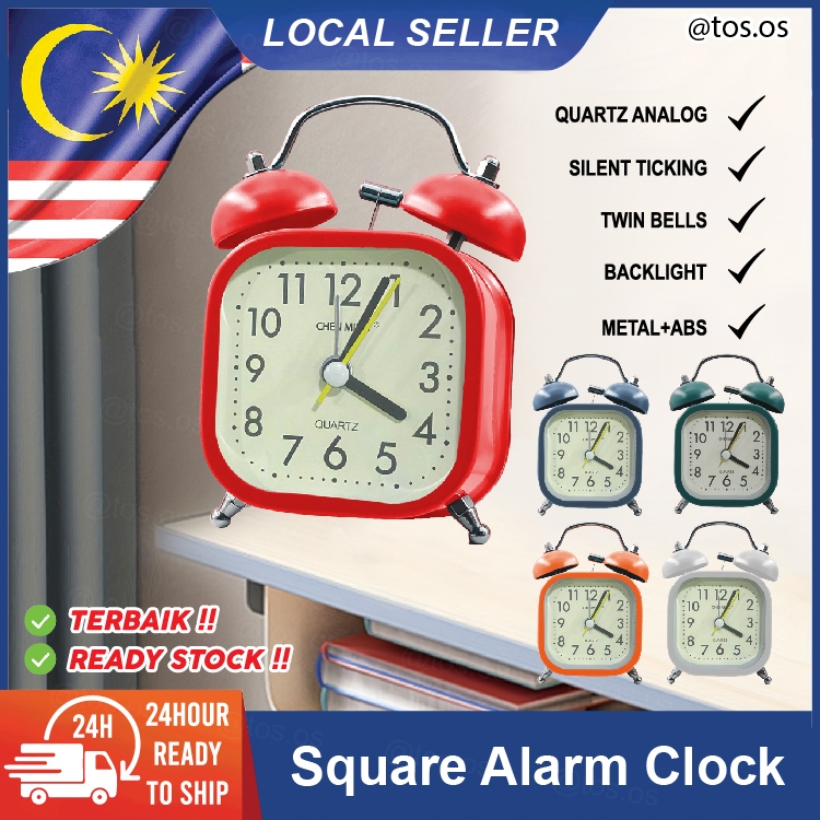 Mini Square Alarm Clock Retro Analog Twin Bell with Backlight Loud ...