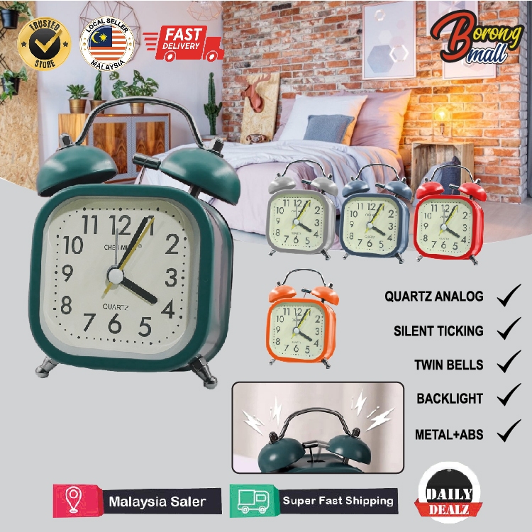 Mini Square Alarm Clock Retro Analog Twin Bell with Backlight Loud ...