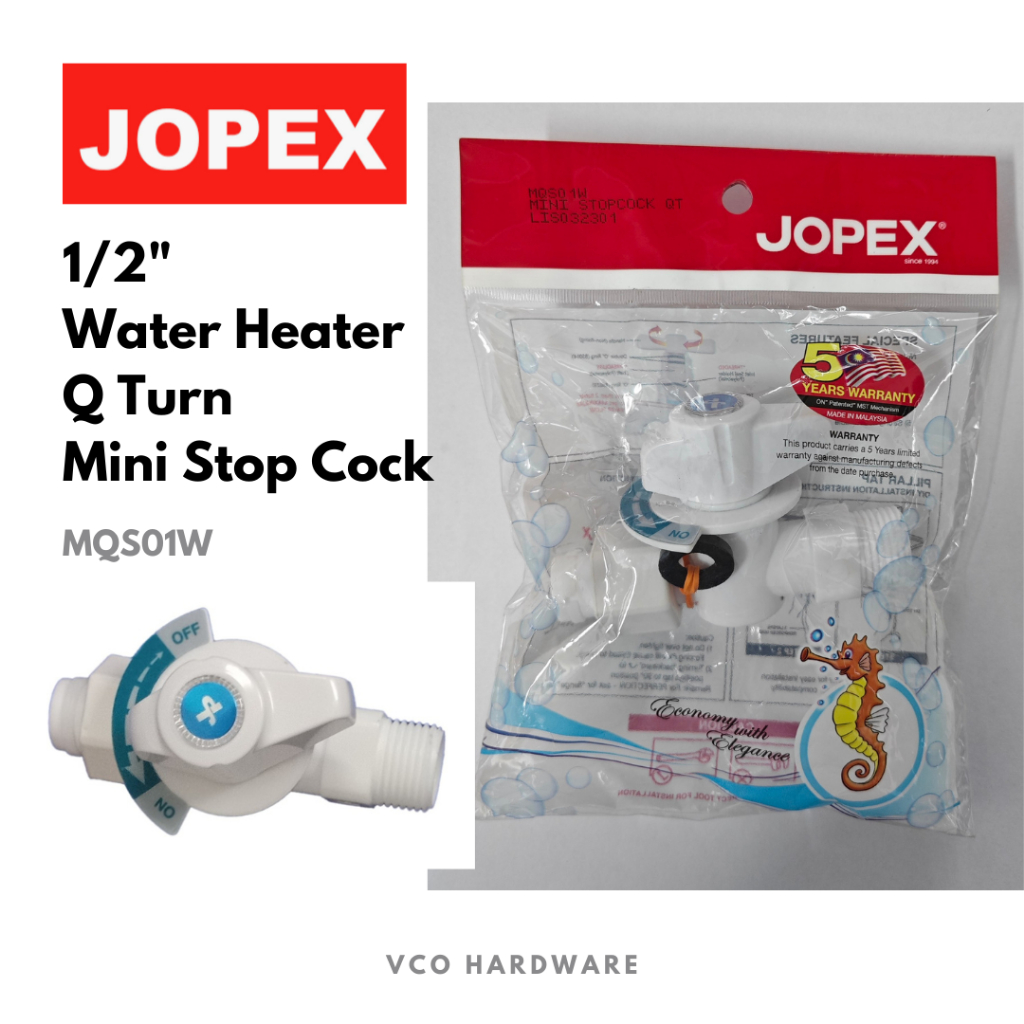 Jopex 1/2" Water Heater Q Turn Mini Stop Cock/Control Valve/MQS01W ...