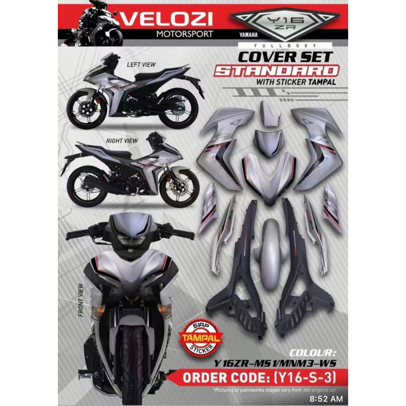 VELOZI YAMAHA Y16 Y16ZR STANDARD DESIGN MS1/MNM3-WS BODY KIT COVER SET ...