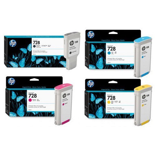 HP 728 / 728B (Genuine) Matte Black 300ml 3WX30A Yellow 130ml F9J65A Magenta 130ml F9J66A Cyan ...