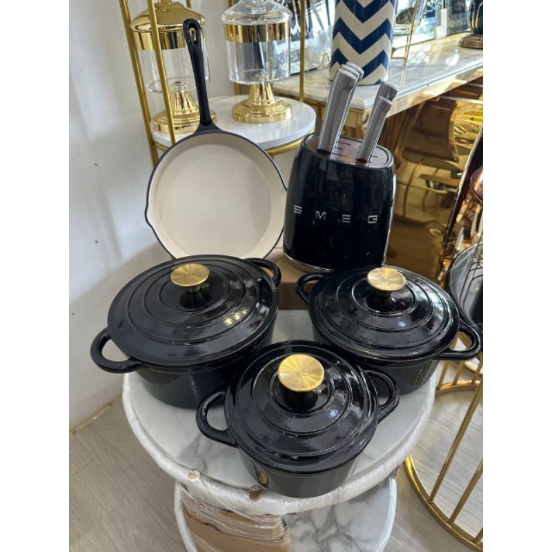 Set Combo Periuk SMEG + Set Pisau SMEG ready stock Periuk Enamel Cast ...