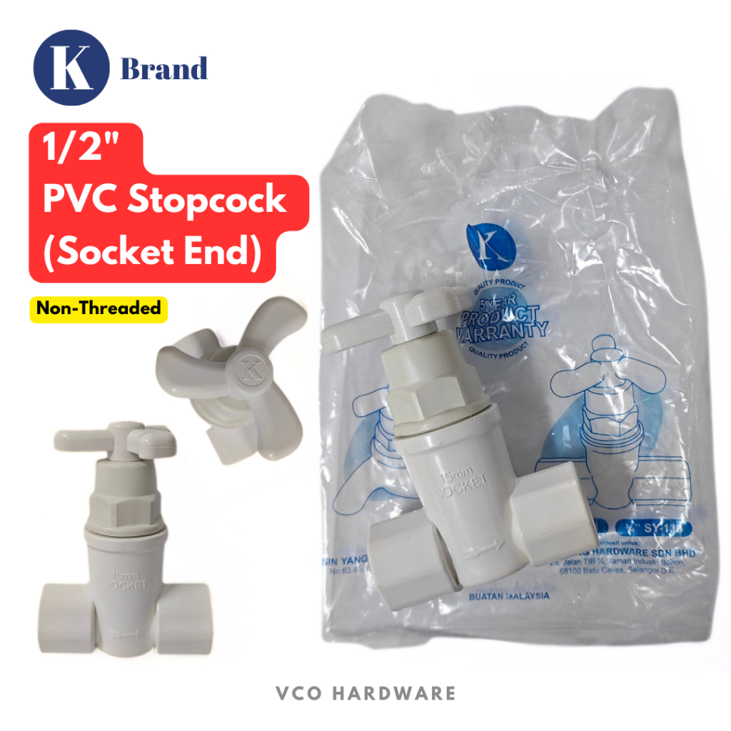 [ CLEARANCE ] K-Brand 1/2" PVC Socket End Non Threaded Stopcock/Plastik ...