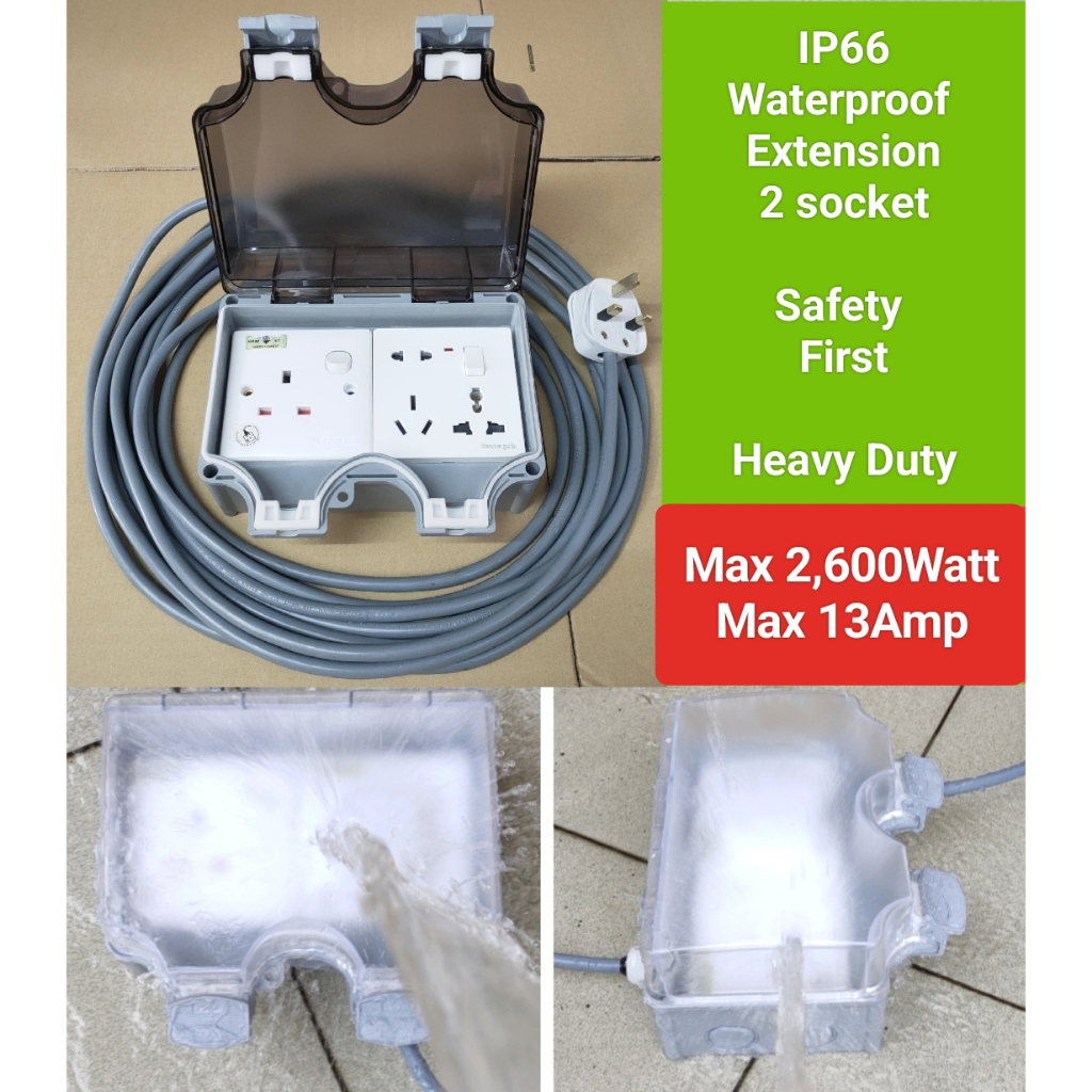 Extention socket Max 2,600watt Max 13Amp IP66 Waterproof Box Heavy Duty ...