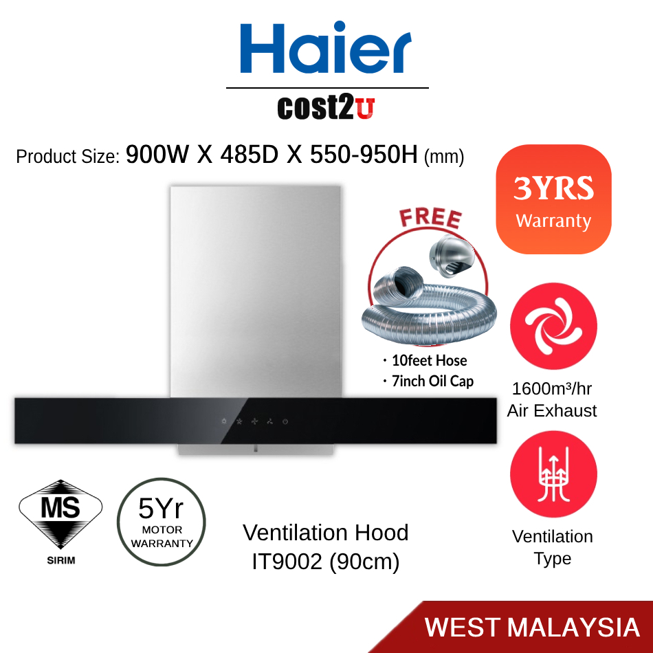 Haier 90cm Touch Control Ventilation Hood | IT9002 (Chimney Hoods Range ...