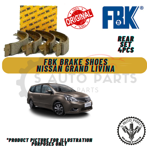 NISSAN GRAND LIVINA (REAR) DRUM BRAKE SHOES (1SET =4PCS)-100% ORIGINAL FBK | Shopee Malaysia