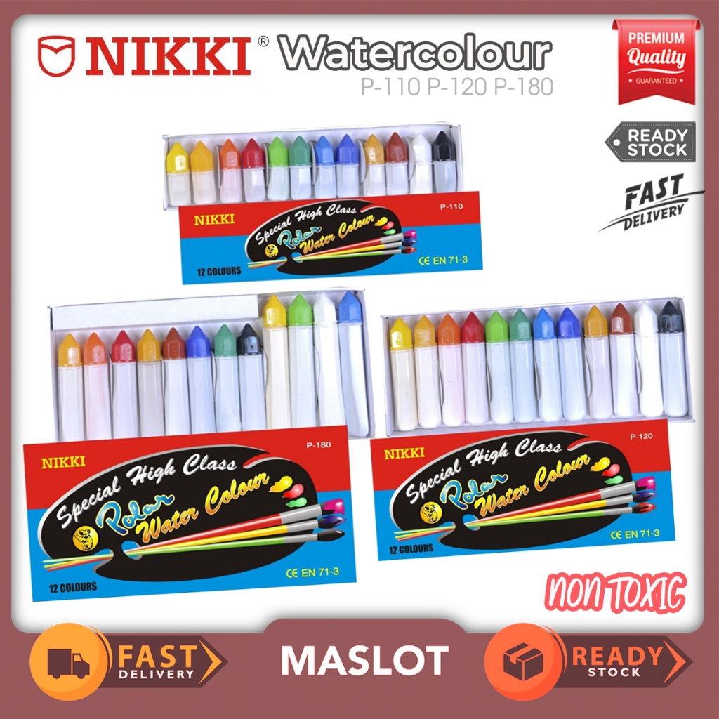 NIKKI P120 P180 Water Colour 12 Colours (5cc/6cc) P-110 P-120 P-180 ...