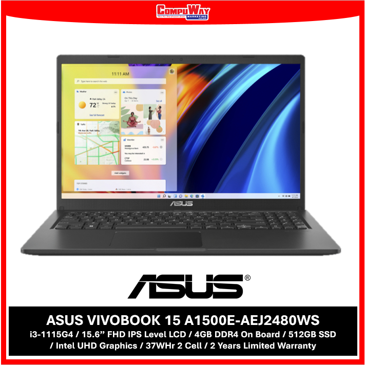 ASUS A1500E-AEJ2480WS (I.BLACK/15.6'' FHD/I3-1115G4/4GB+512GB/UHD/W11 ...