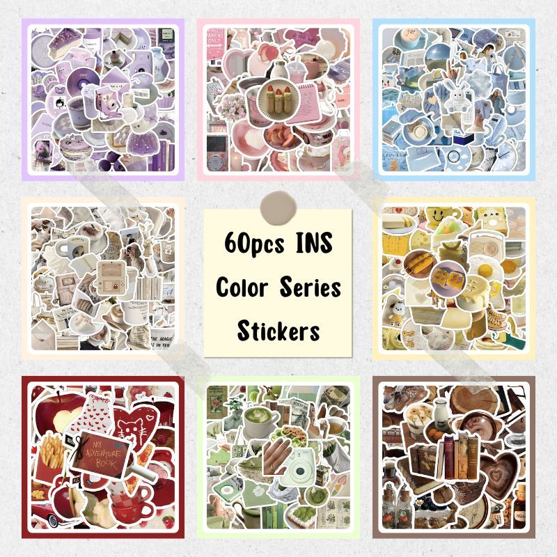 60pcs Ins Color Series Stickers Korean Decoration Journal Sticker ...