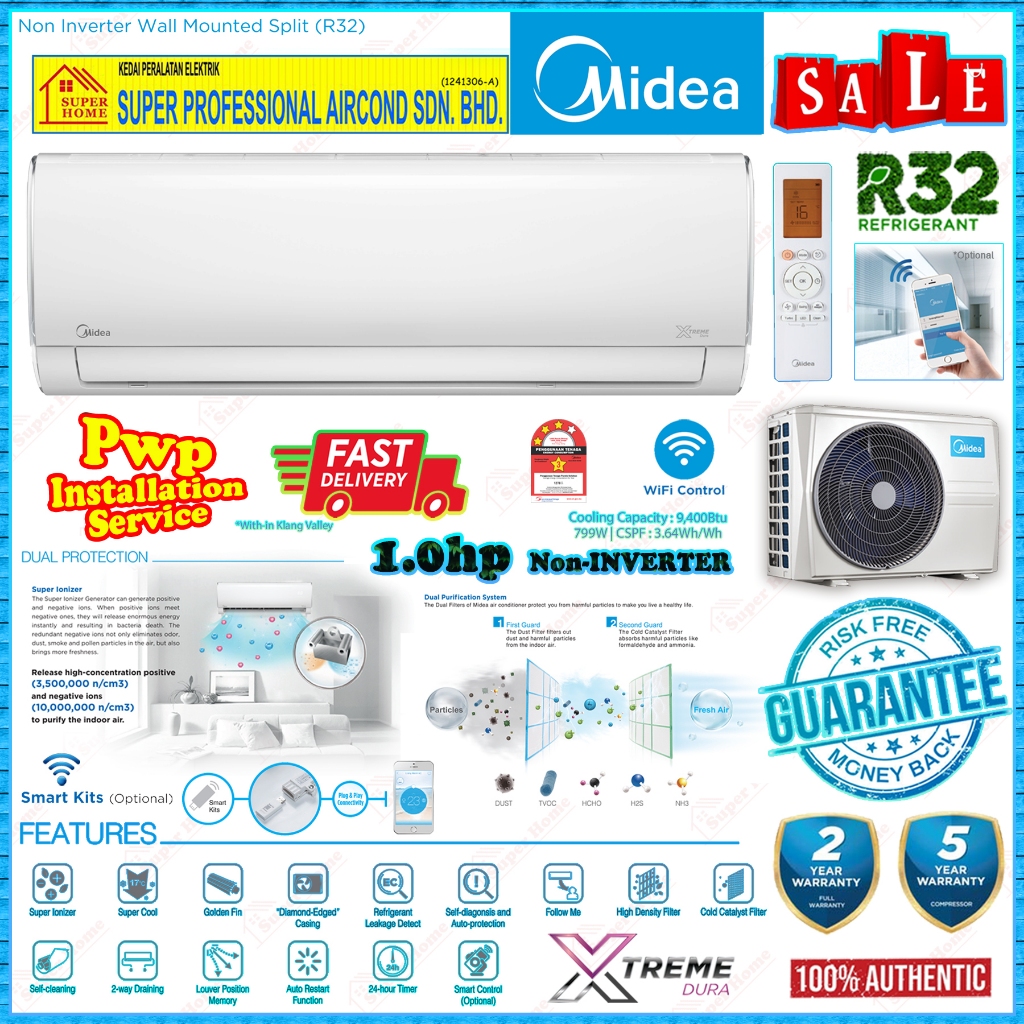 [Pwp Installation] Midea 1.0hp R32 Non-Inverter Air Conditioner ((WiFi ...
