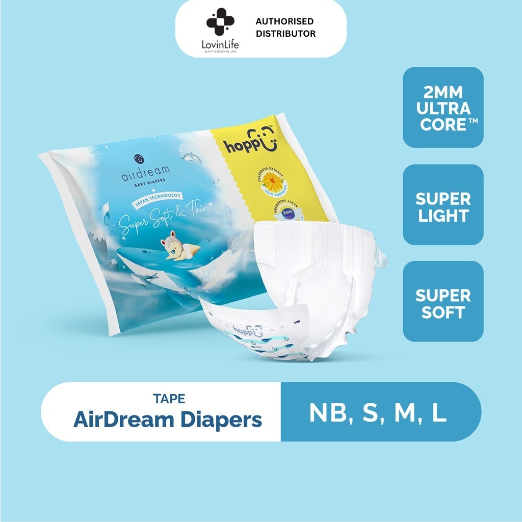 [Trial Pack] Hoppi Airdream Baby Diaper Tape NB2/S2/M2/L2(1 Pack) 2mm ...