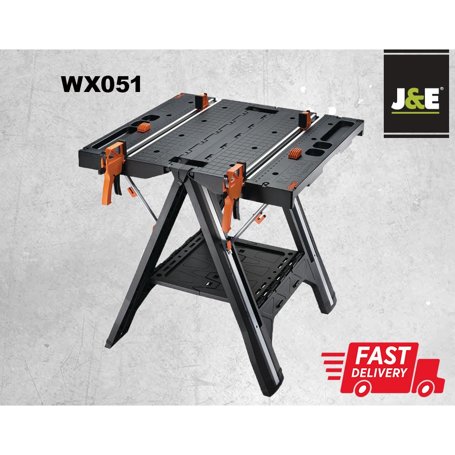 J&E WORX WX051 Pegasus Folding Work Table & Sawhorse with Quick Clamps ...