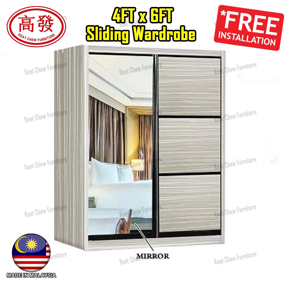4FT x 6FT Wardrobe Sliding Door Cabinet 4FT Almari Baju / Almari ...