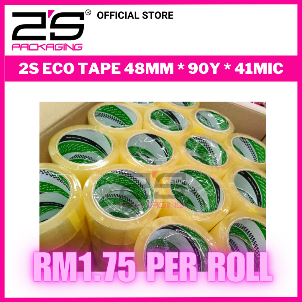 96 ROLLS PER CARTON 2S ECO CLEAR PACKING TAPE 48MM X 90Y X 41MICRON X ...