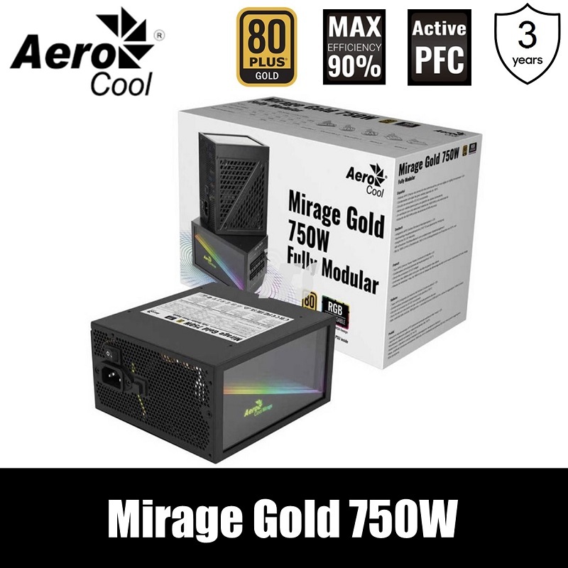 Aerocool Mirage Gold 750W Full Modular 80Plus Gold Power Supply ...