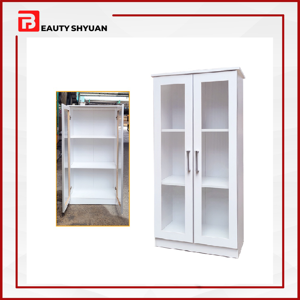 SHYUAN White 4FT Display Cabinet Glass Cabinet Display Rack Almari Kaca ...