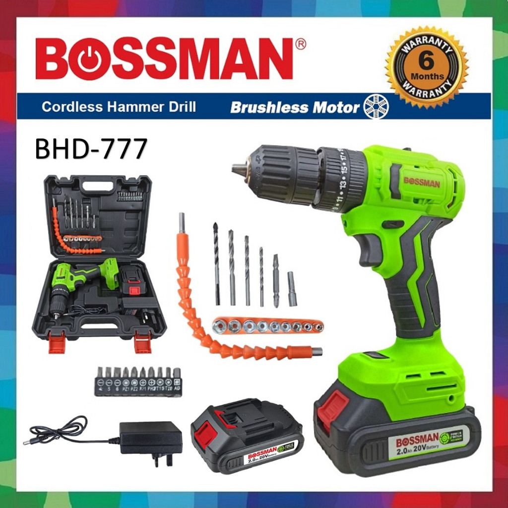 BOSSMAN 20V Impact Cordless Drill BHD777 Gerudi Tanpa Wayar Dril Impak ...