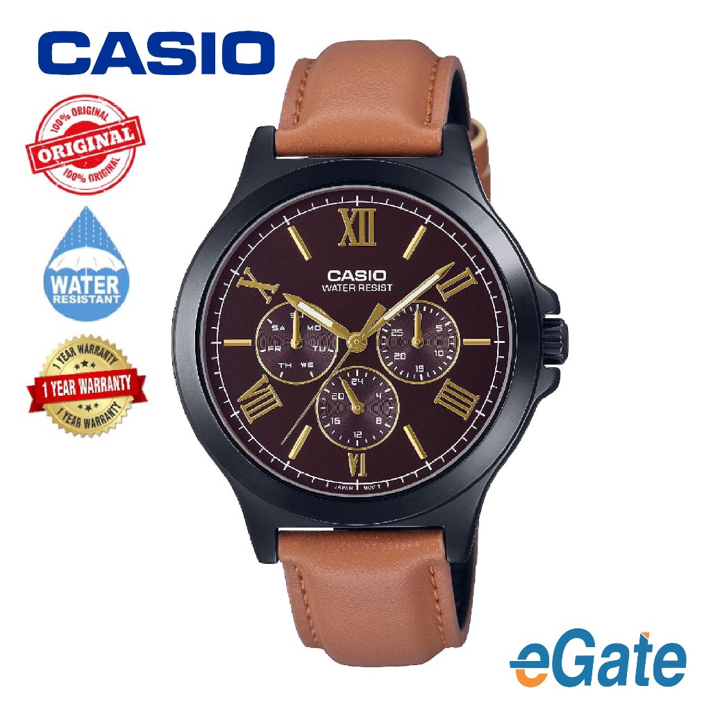 [100 Original] Casio General Mtp V300bl 5a Brown Leather Band Men Watch Shopee Malaysia