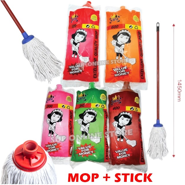 KBM White Cotton Mop / Mop Lantai Putih / Home Mop / Mop Head / Wooden ...