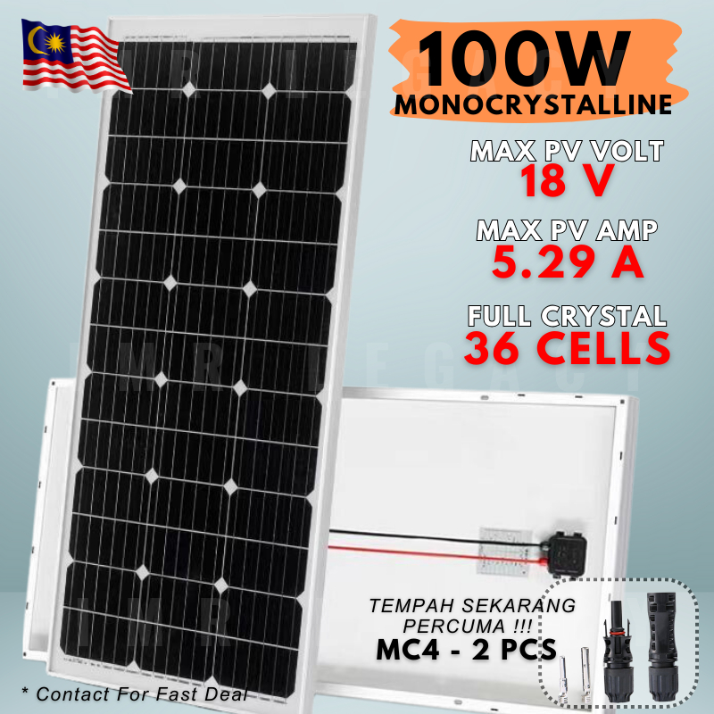 Solar Panel Mono 100W 18V DC High Grade - A Monocrystalline Solar Panel ...