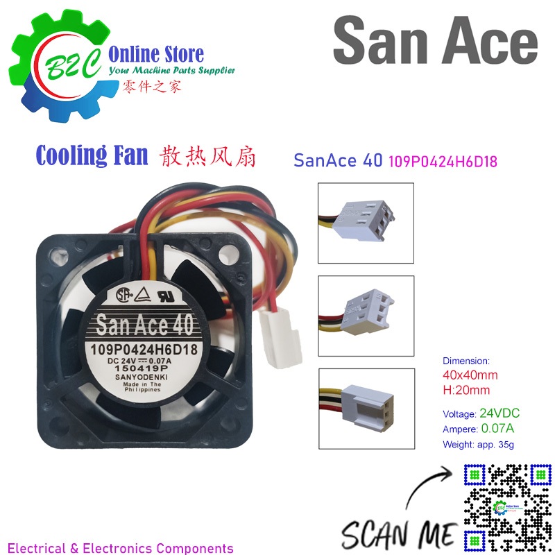 San Ace 109P0424H6D18 40x40mm T20mm Sanyo Denki Cooling Fan Fanuc Servo ...