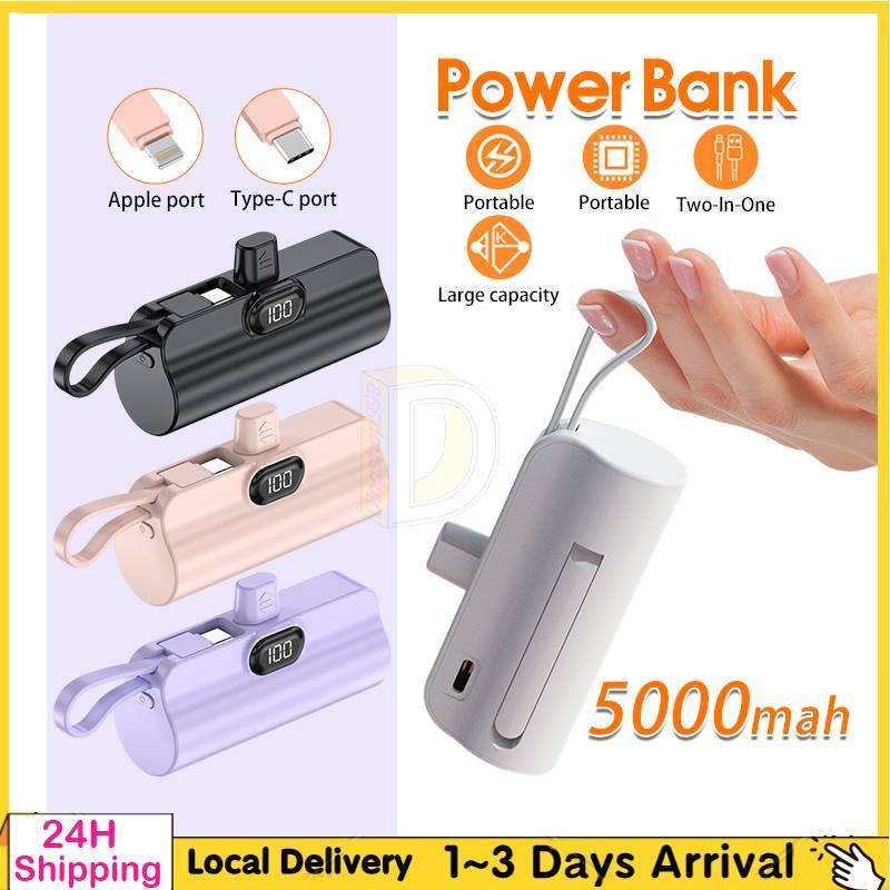 🔥Portable 2-in-1 Mini Powerbank 5000mah LED display capsule Power Bank ...