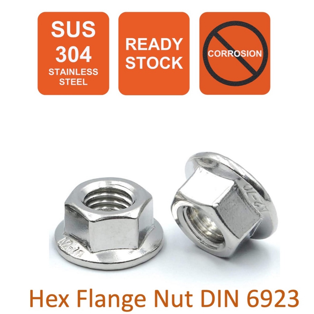 (10 pcs) M3 M4 M5 M6 M8 M10 Hexagon, Flange & Lock Nut, DIN 934, 6923 ...